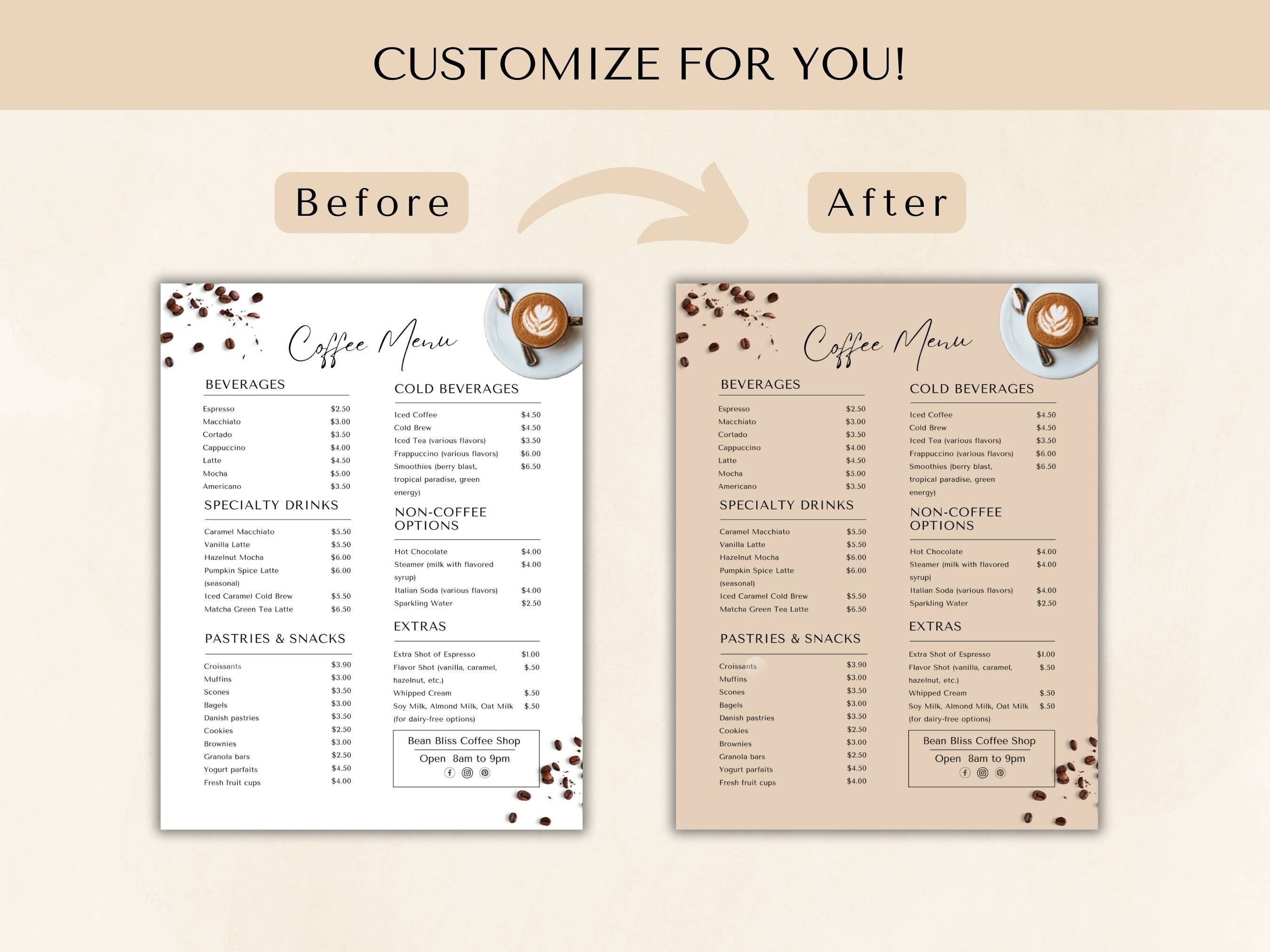 Coffee Shop Menu Template: Cafe Price List, Editable in Canva - Etsy