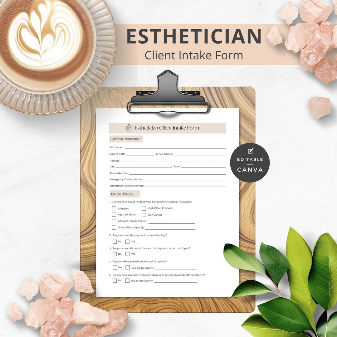 Editable Esthetician Client Intake Form Template, Canva Spa Forms ...