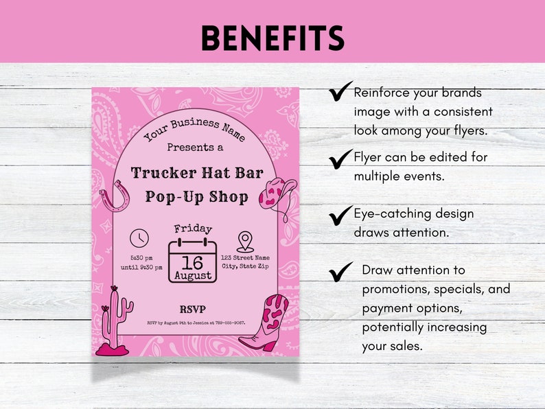 Trucker Hat Bar Pop-up Shop Flyer Template, Western Boutique, Grand ...