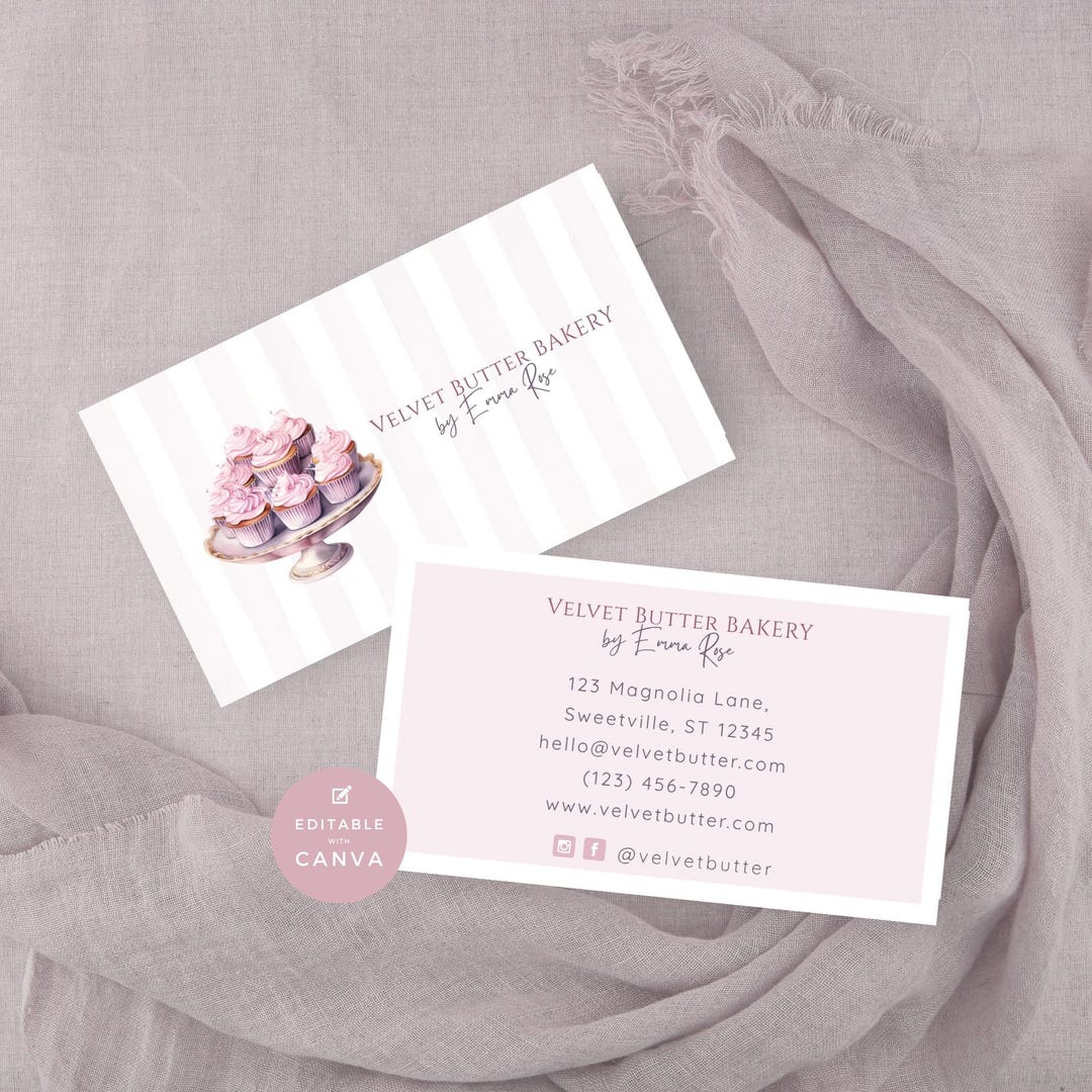 Bakery Business Card Template: Elegant Cupcake Design, Editable Canva ...