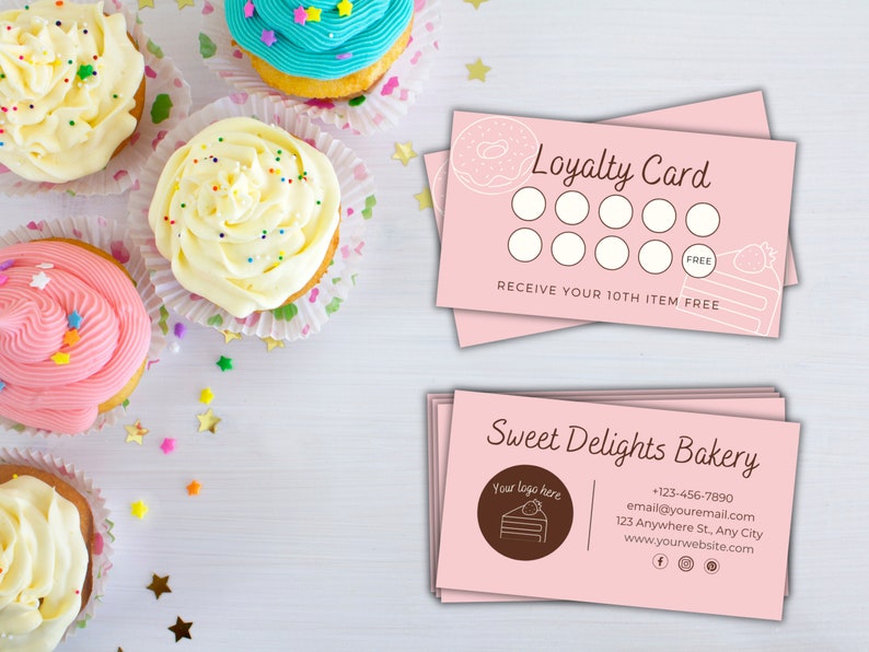 Bakery Loyalty Card Template: Feminine Pink Design (canva Editable) - Etsy