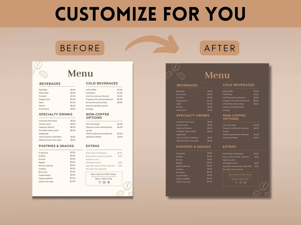Coffee Shop Menu Template: Editable Cafe Price List (canva) - Etsy