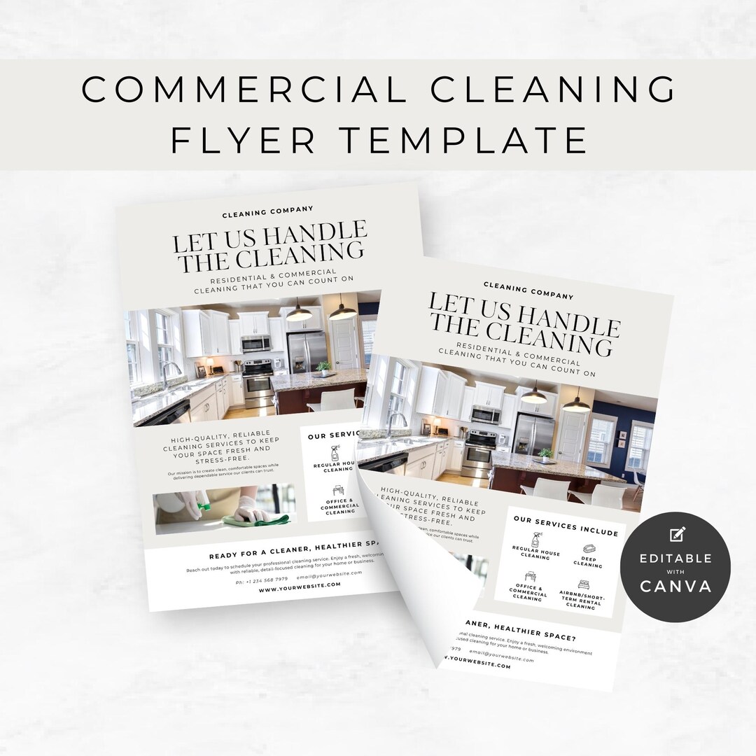 Commercial Cleaning Flyer Template Janitorial, Editable Canva Design ...