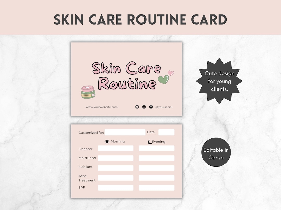 Skincare Routine Card Template: Esthetician Client Aftercare (canva) - Etsy