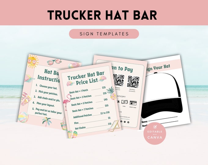 Sign Bundle for Trucker Hat Bar Checker Design, QR Code Scan to Pay ...