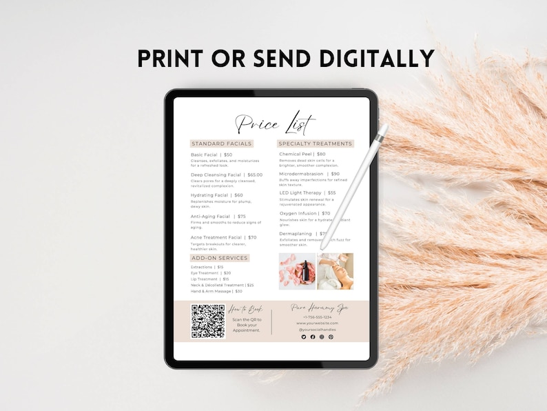 Esthetician Facial Price List Template: Salon Menu (canva) - Etsy