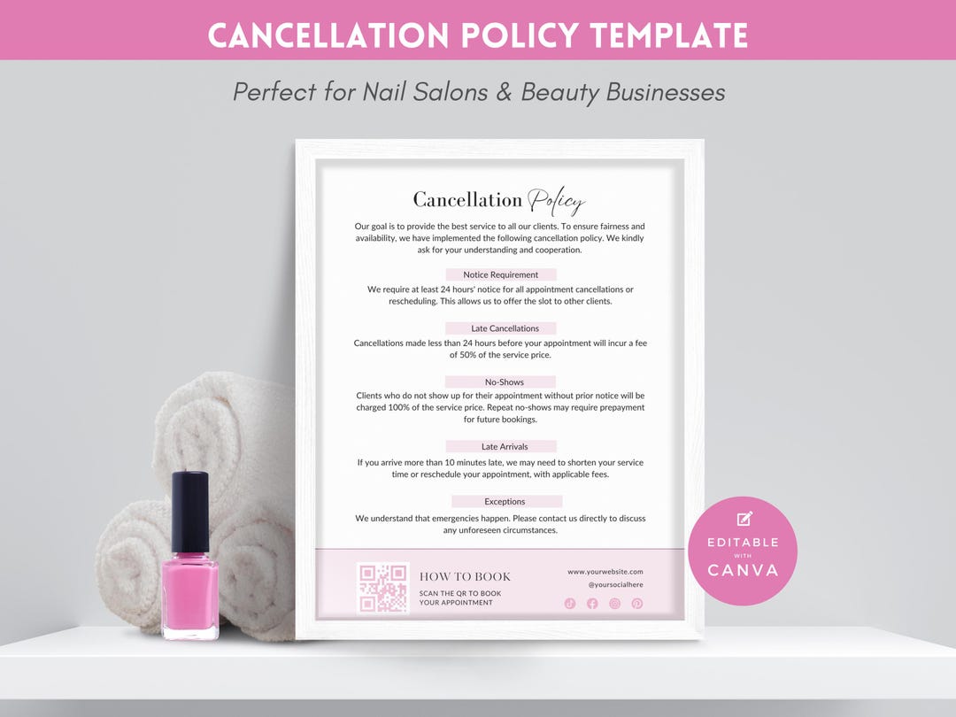 Editable Cancellation Policy Template for Nail Techs, Booking Policy ...