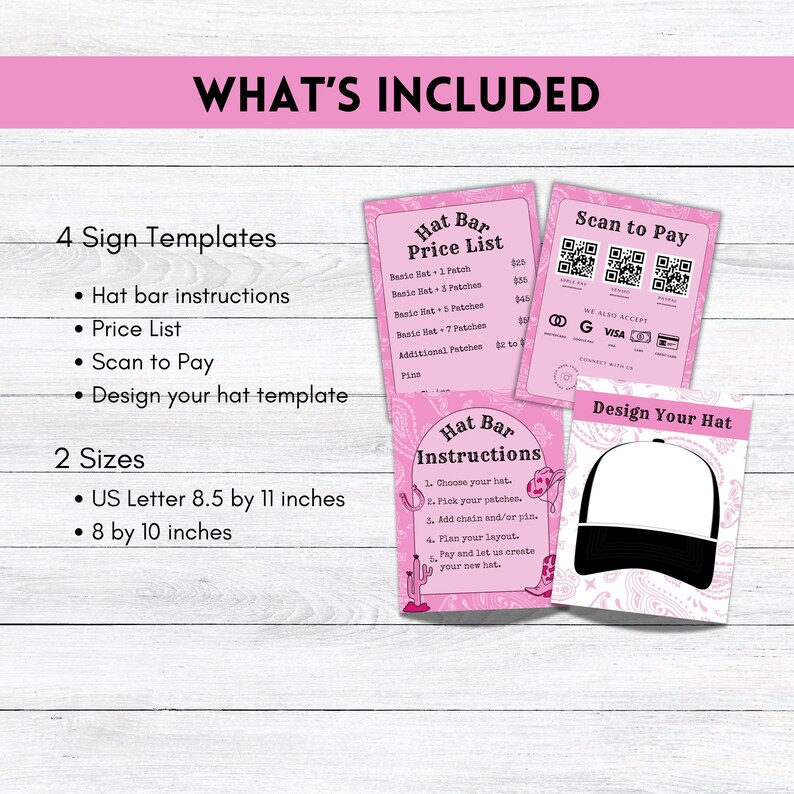 Trucker Hat Bar Sign Template: Price List, Instructions, Scan to Pay ...
