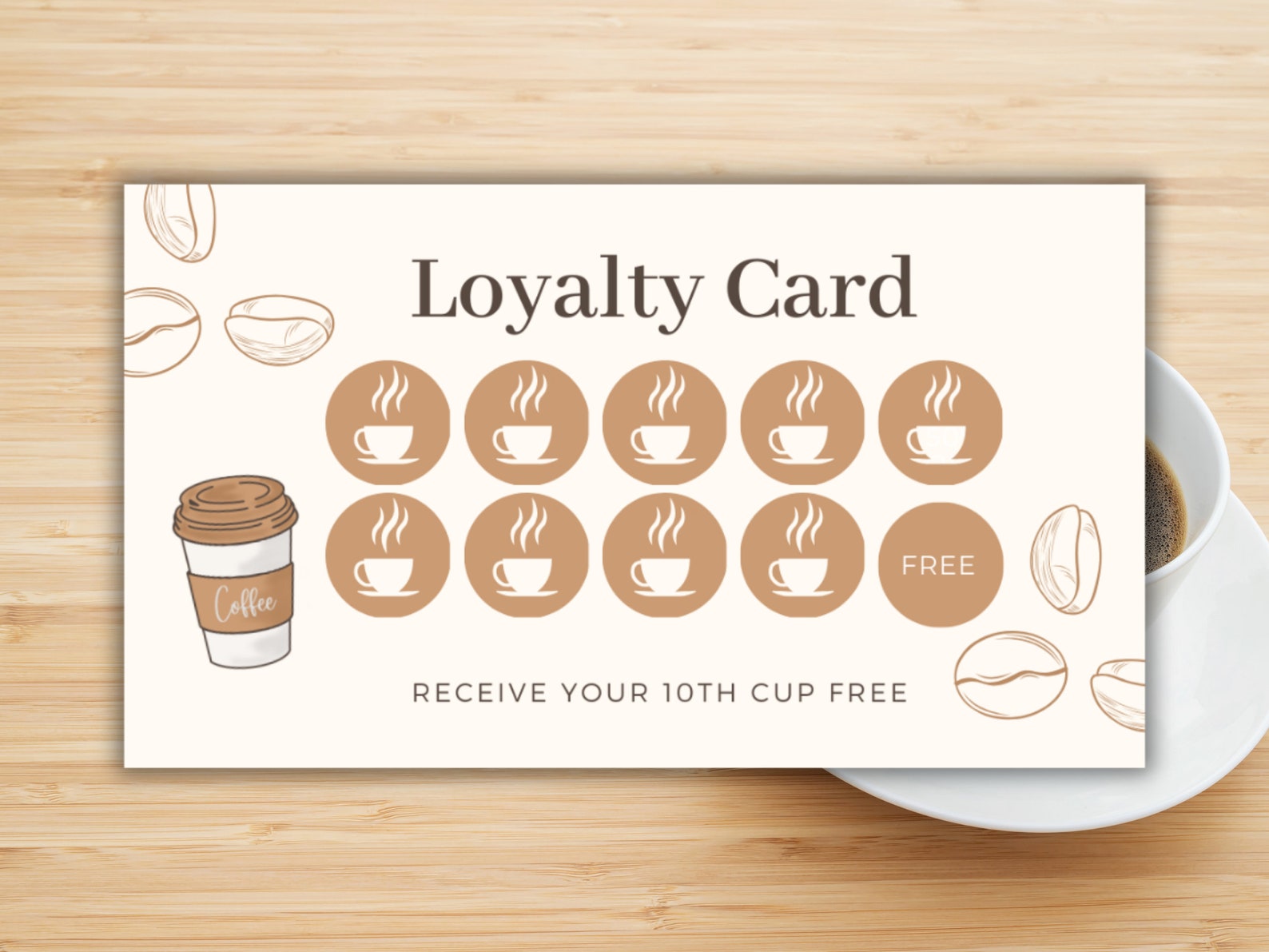 Coffee Loyalty Card Template, Rewards Card for Cafe, Customer Punch ...