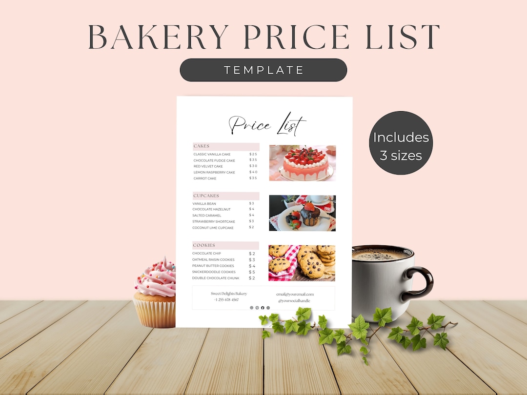 Bakery Price List Template: Cake, Cookie Menu (canva Editable) - Etsy