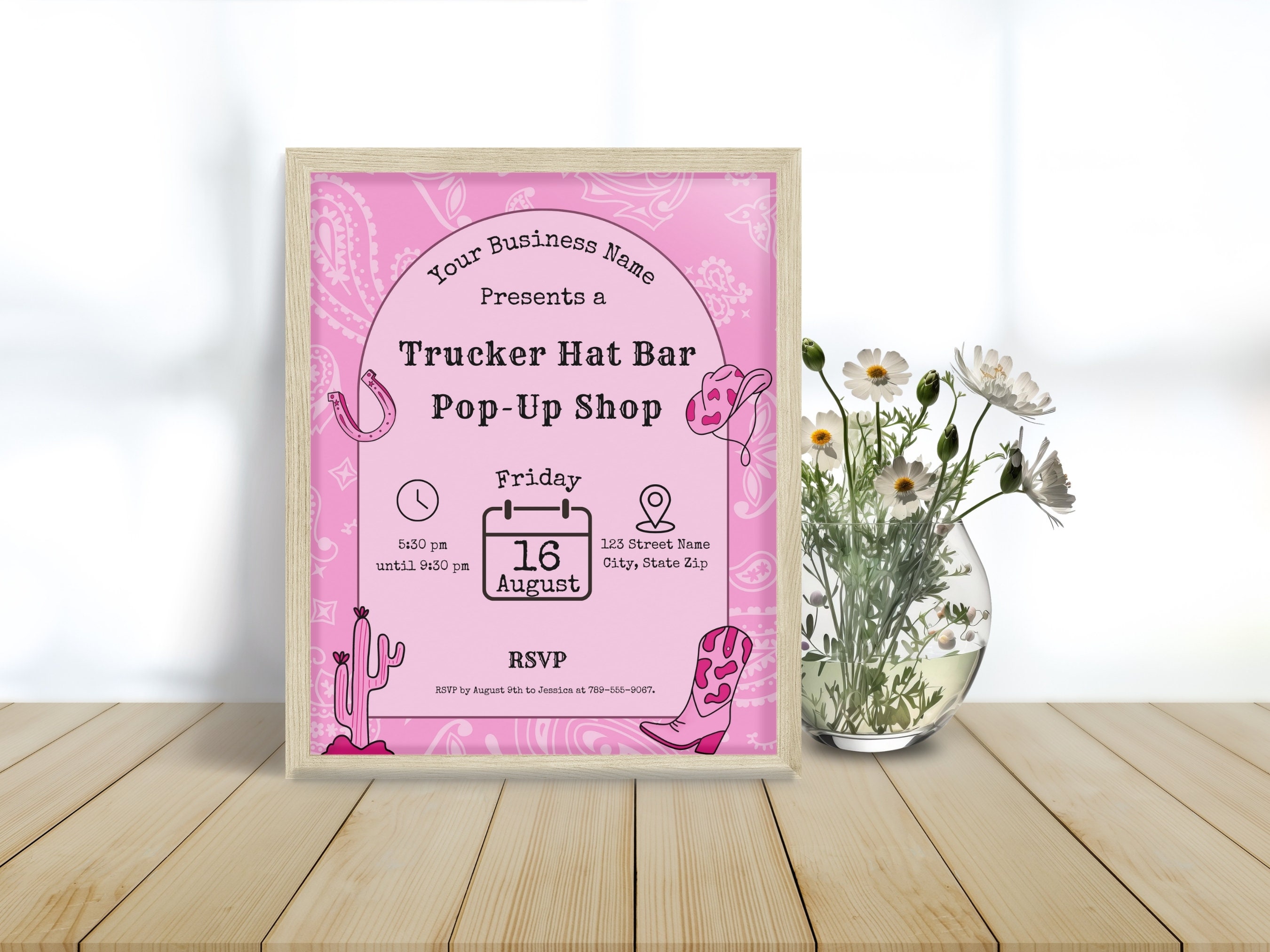 Trucker Hat Bar Pop-up Shop Flyer Template, Western Boutique, Grand ...