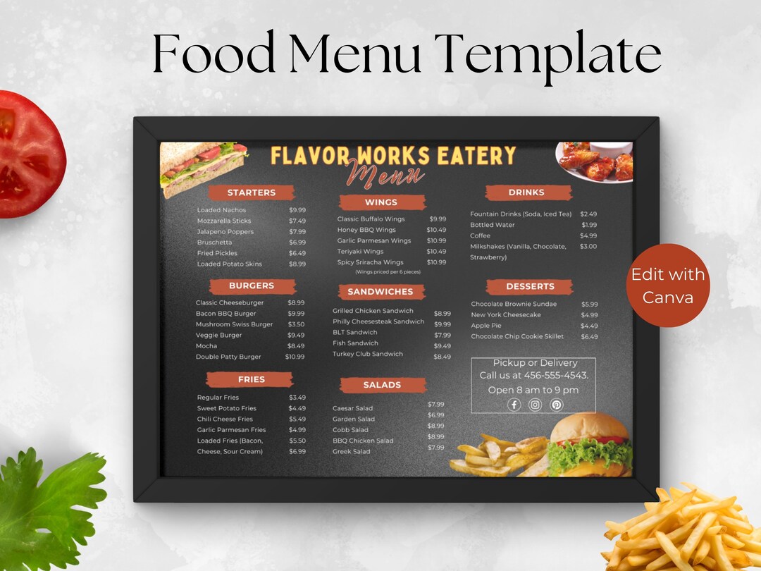 Food Menu Canva, Restaurant Menu Template, Us Letter Size Menu Price ...