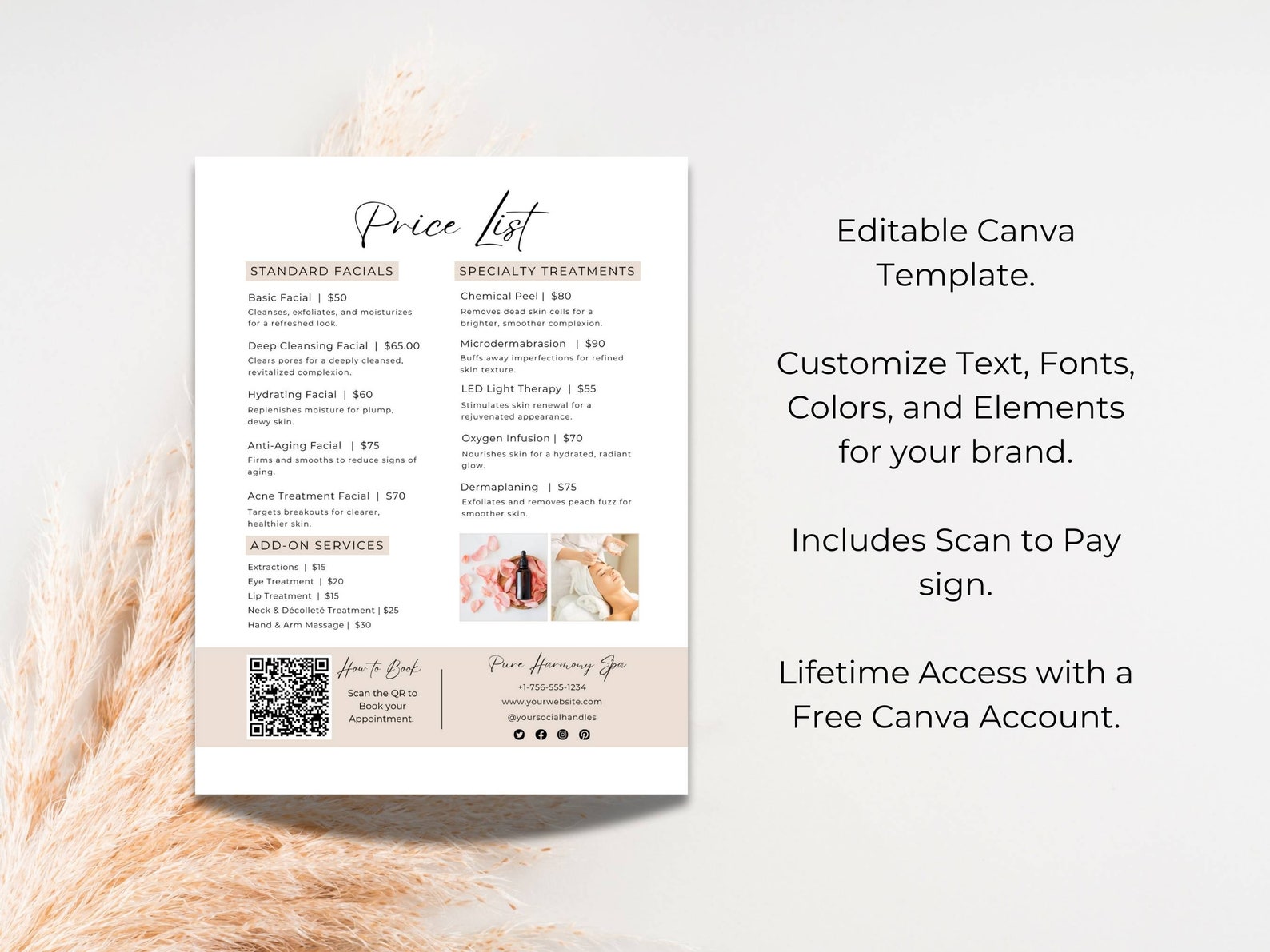 Esthetician Facial Price List Template: Salon Menu (canva) - Etsy
