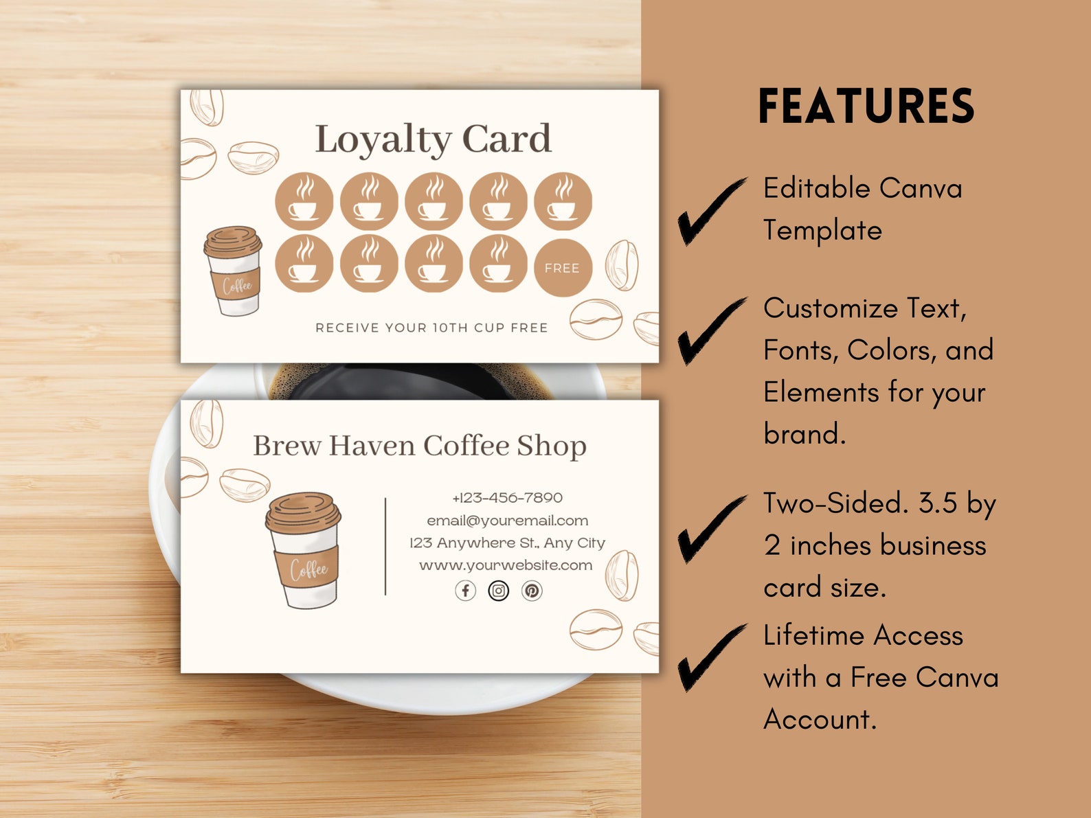 Coffee Shop Loyalty Card Template: Customizable Rewards (canva Editable ...