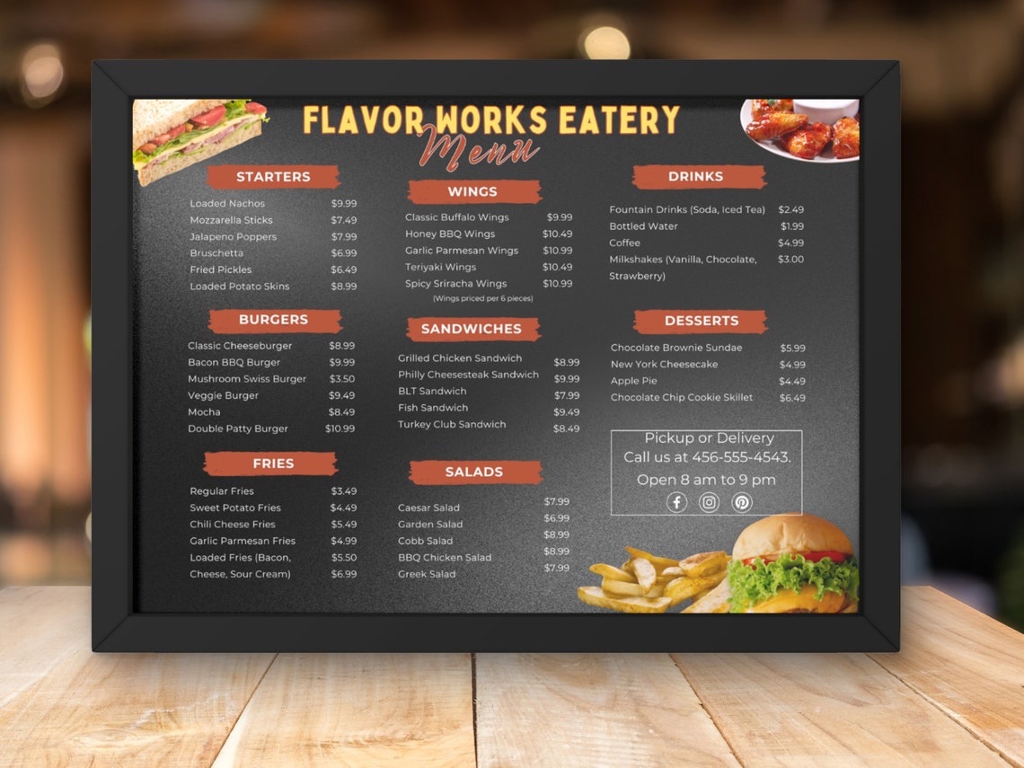 Food Menu Canva, Restaurant Menu Template, Us Letter Size Menu Price ...