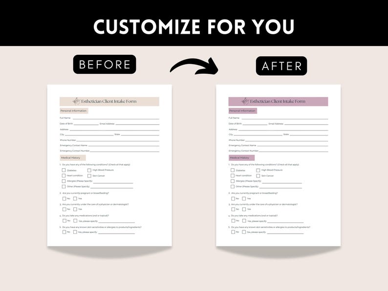 Esthetician Client Intake Form Template: Customizable Spa Consent ...