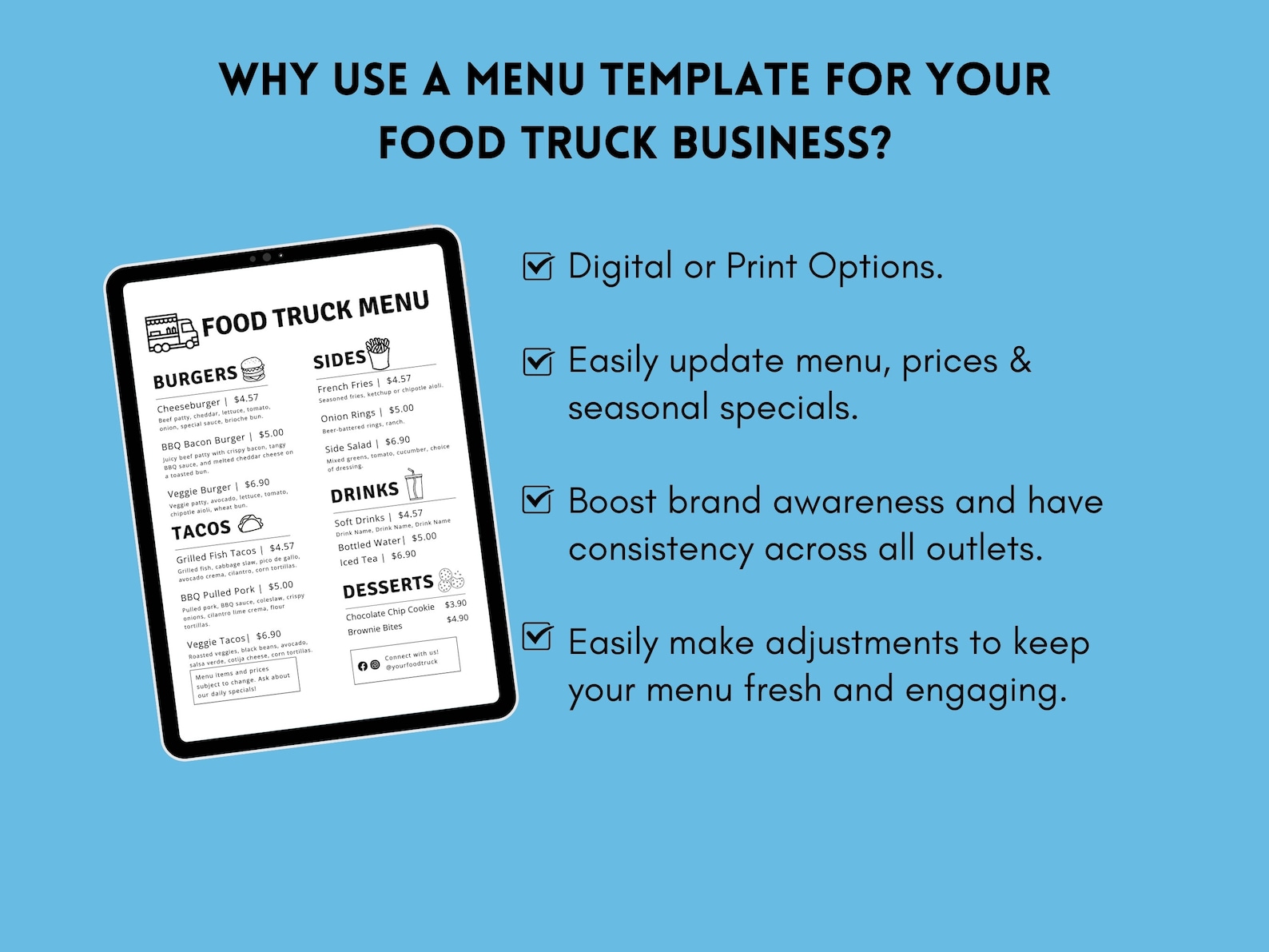 Food Truck Menu Template: Customizable Restaurant Menu (digital ...