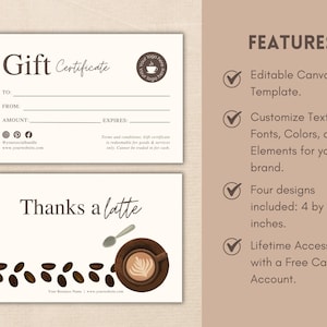 Coffee Shop Gift Certificate Template: Editable Canva Designs (digital ...