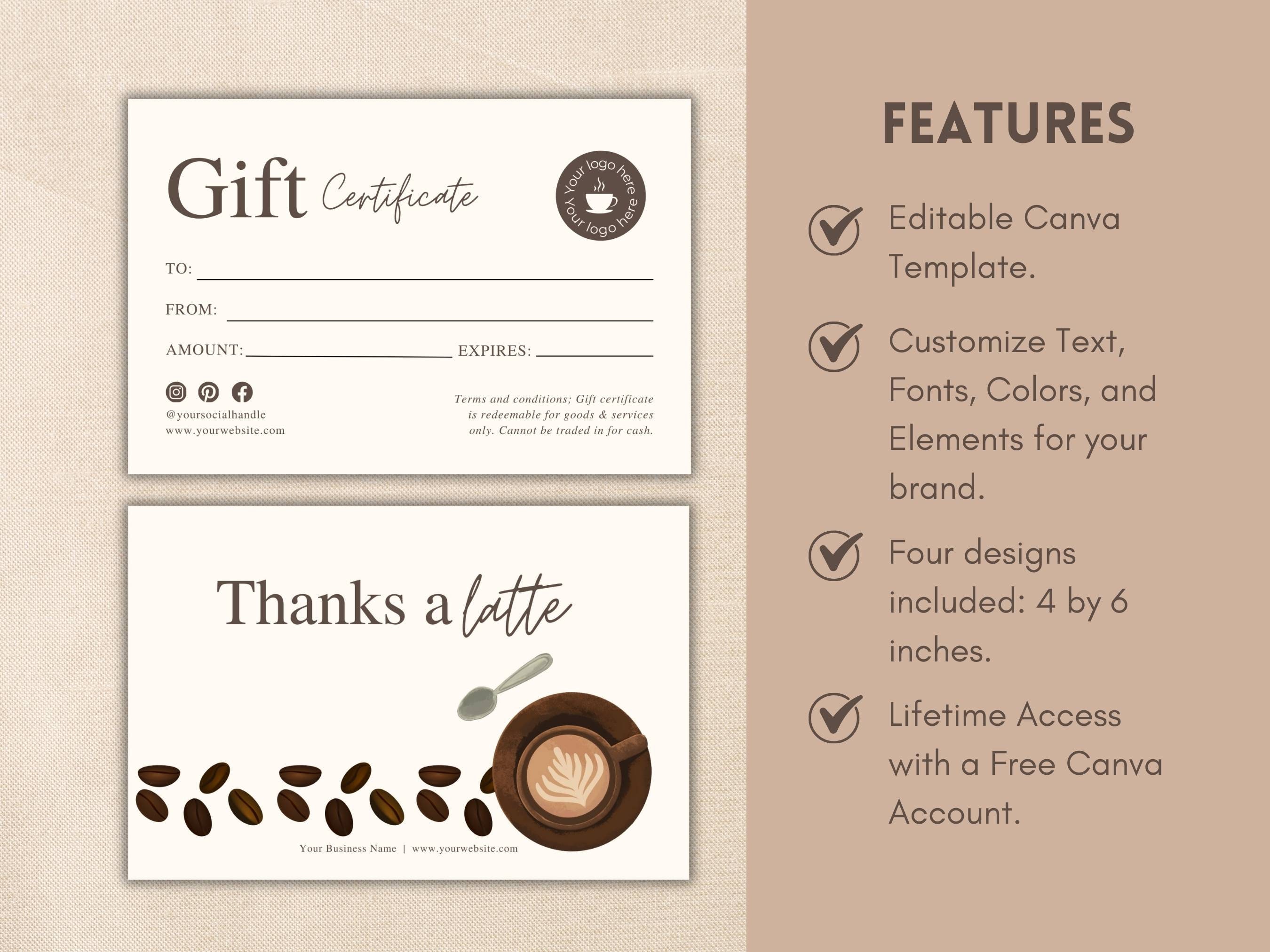 Thanks a Latte Coffee Gift Certificate Voucher Template for Coffee ...