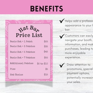 Trucker Hat Bar, Price Guide Template Printable, Editable Event Instructions, Editable Price ...