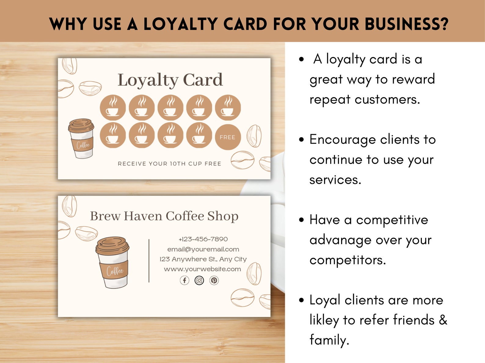 Coffee Shop Loyalty Card Template: Customizable Rewards (canva Editable ...