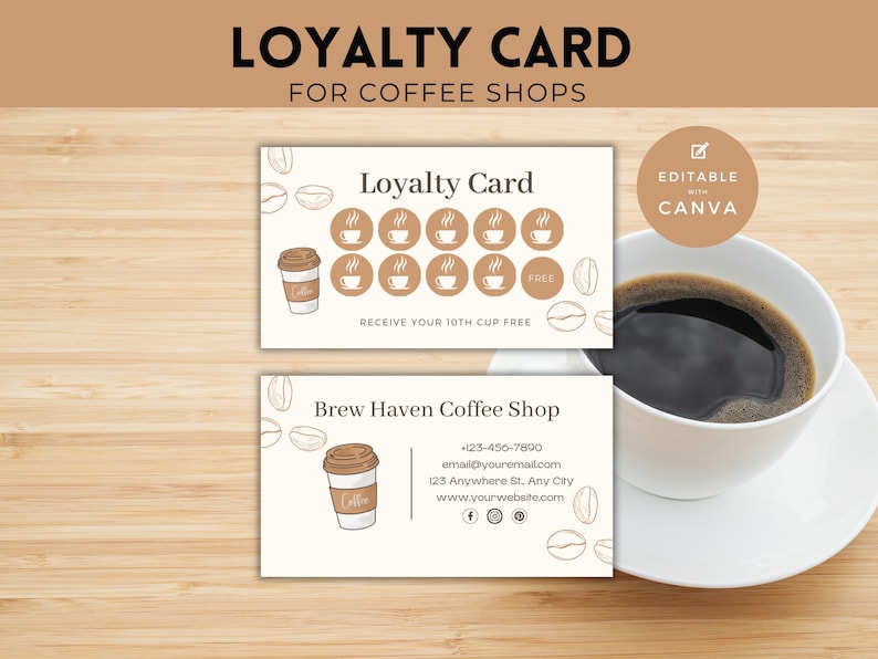 Coffee Shop Loyalty Card Template: Customizable Rewards (canva Editable ...