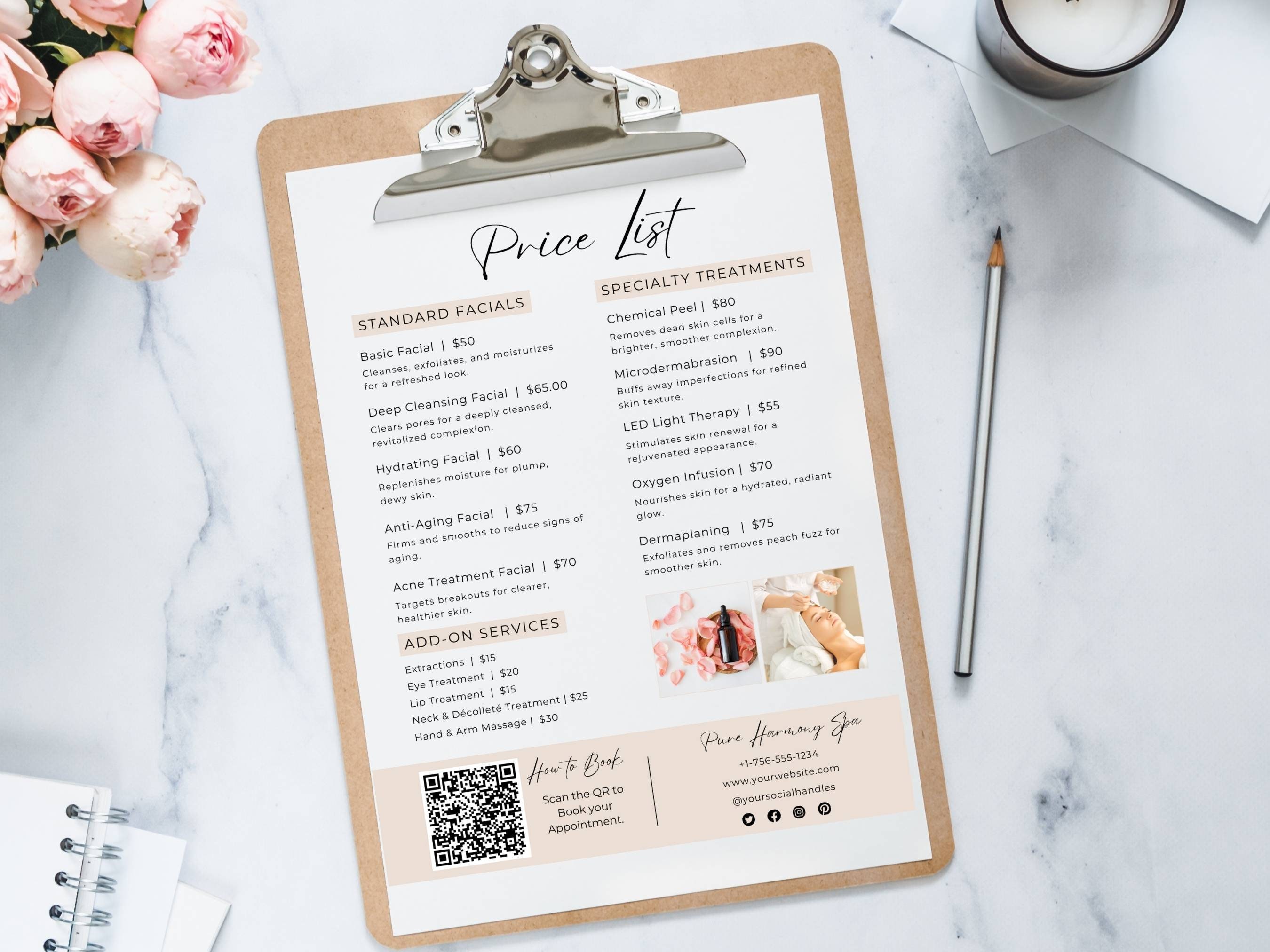 Esthetician Facial Price List Template: Salon Menu (canva) - Etsy