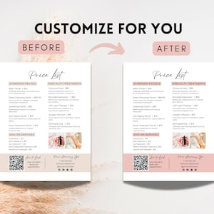 Esthetician Facial Price List Template: Salon Menu (canva) - Etsy