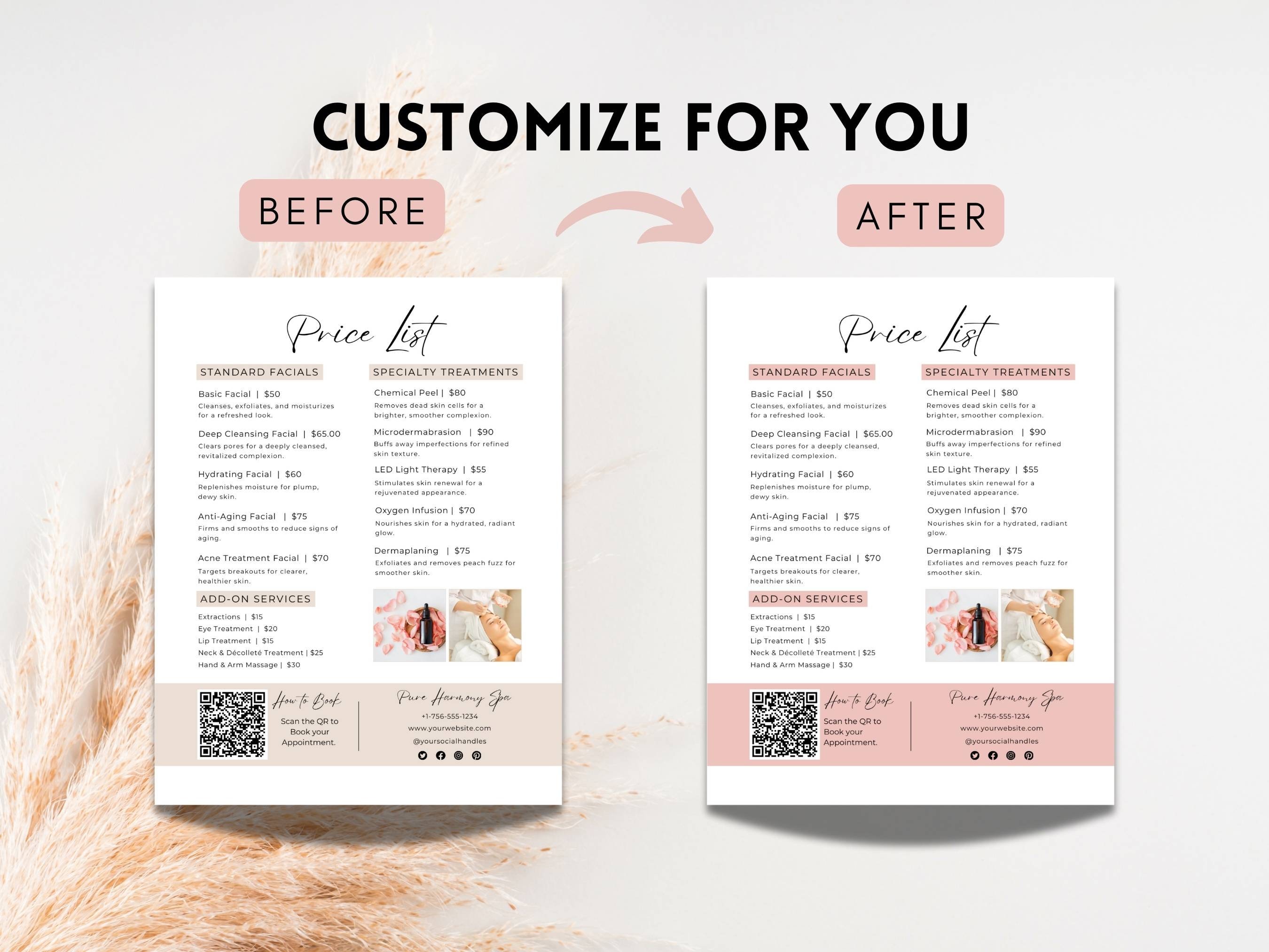 Esthetician Facial Price List Template: Salon Menu (canva) - Etsy