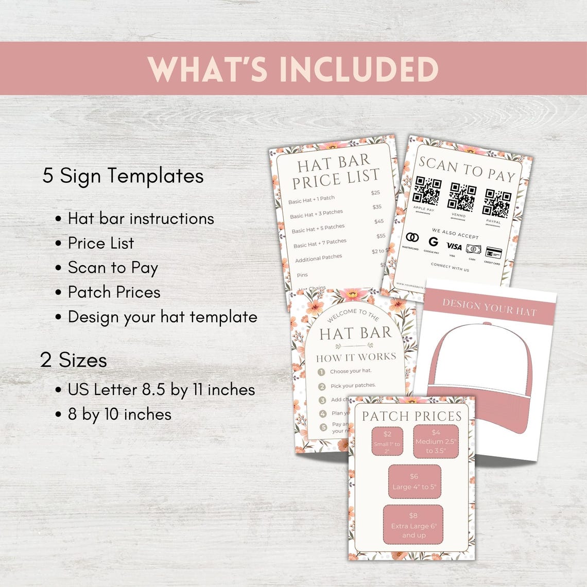 Trucker Hat Bar Signage Templates: Editable Price Guide, Scan to Pay ...