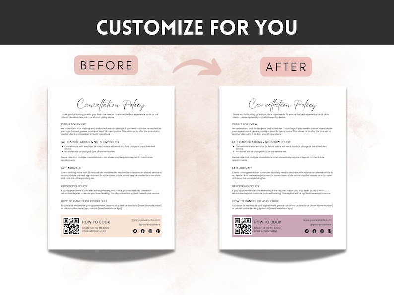 Editable Cancellation Policy Template for Salon | Printable Beauty Services & Appointment ...