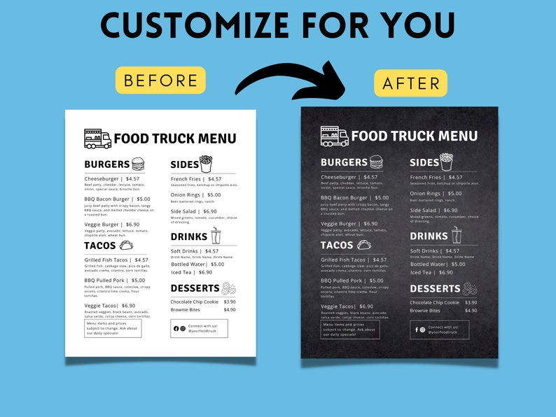 Food Truck Menu Template: Customizable Restaurant Menu (digital ...