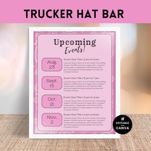 Trucker Hat Bar Printable, Upcoming Event Flyer, Canva Template, Craft ...