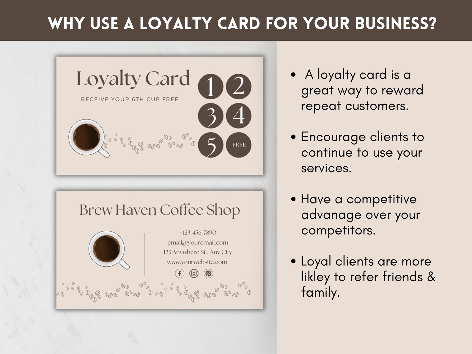 Coffee Loyalty Card Template, Rewards Card for Cafe, Customer Punch Card, Rewards Card, Coffee ...