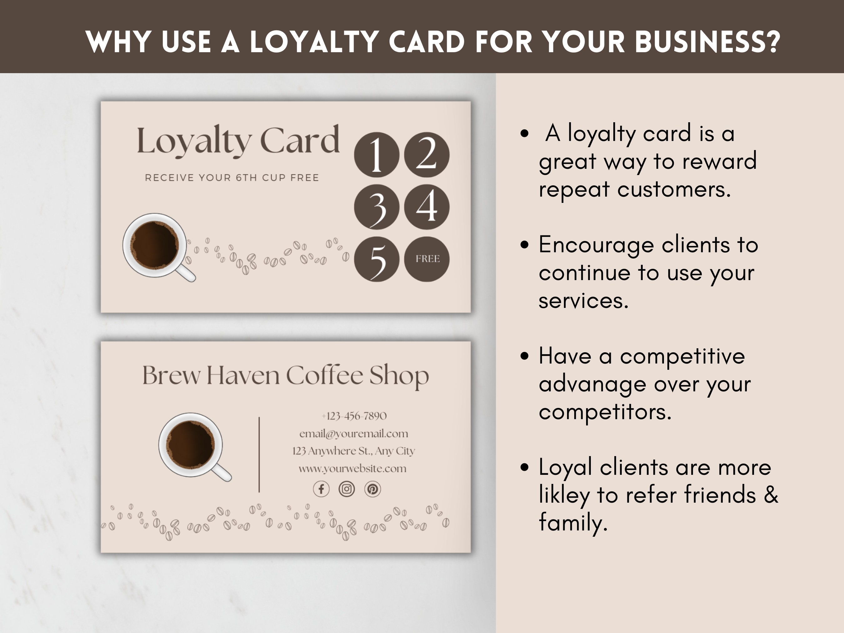 Coffee Loyalty Card Template, Rewards Card for Cafe, Customer Punch ...