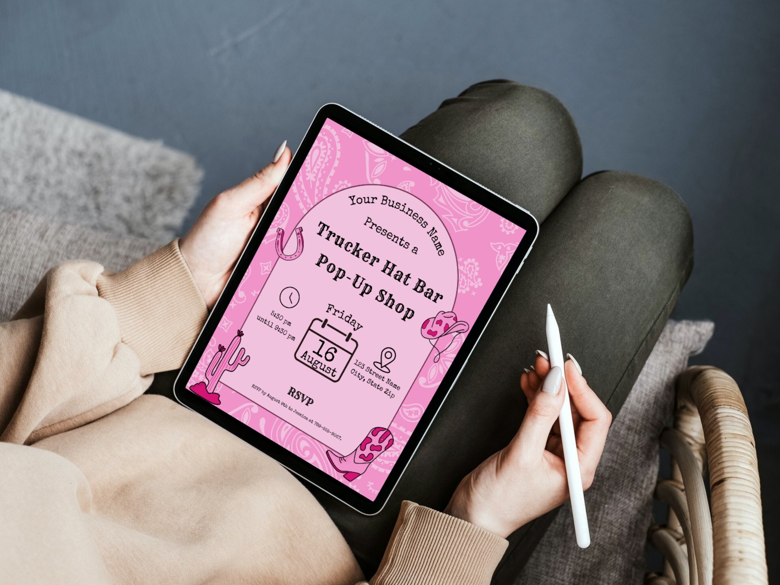 Trucker Hat Bar Pop-up Shop Flyer Template, Western Boutique, Grand ...