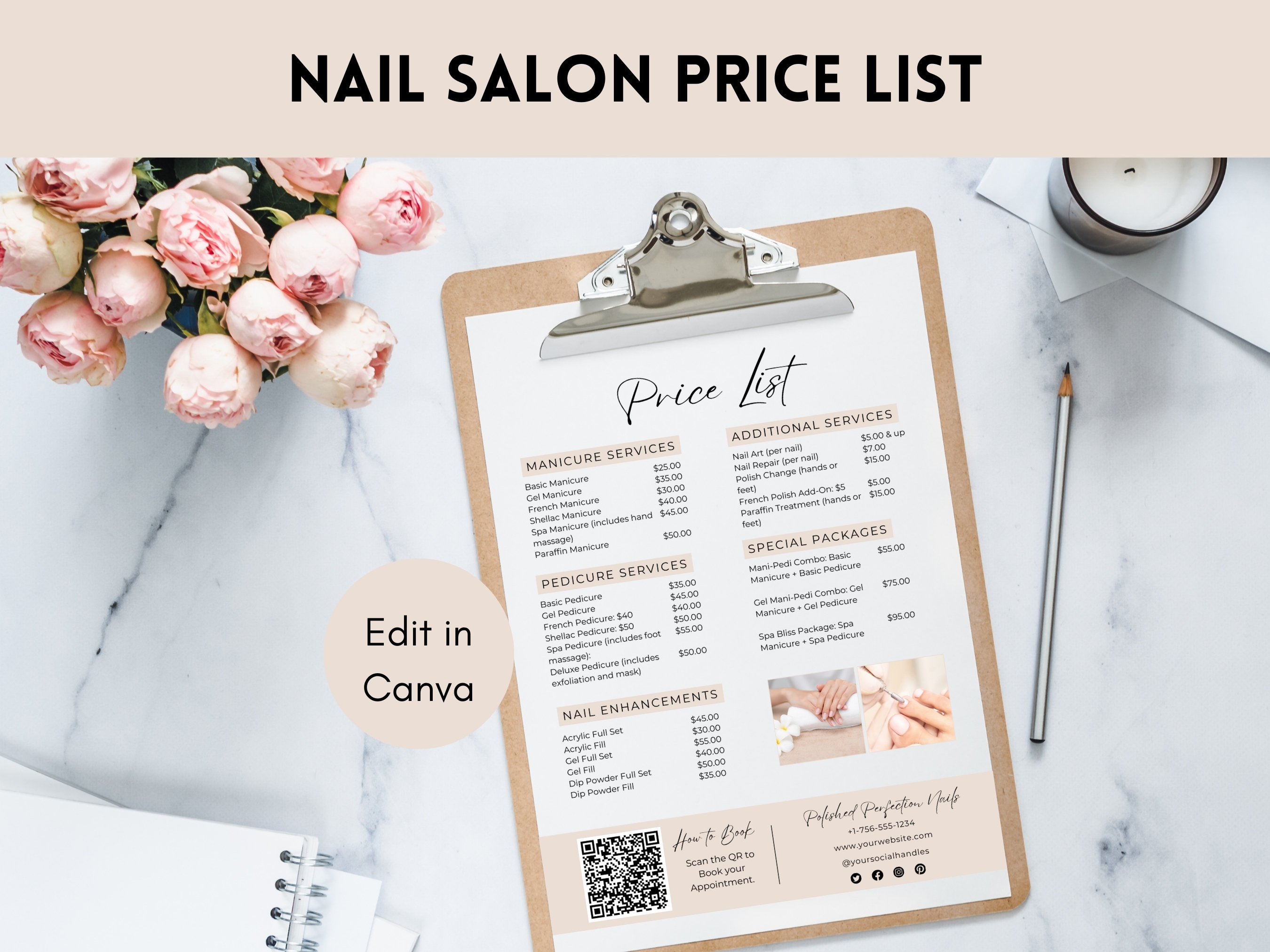 Nail Salon Price List Template, Manicure Price List for Nail Technician, Beauty Salon Price List ...