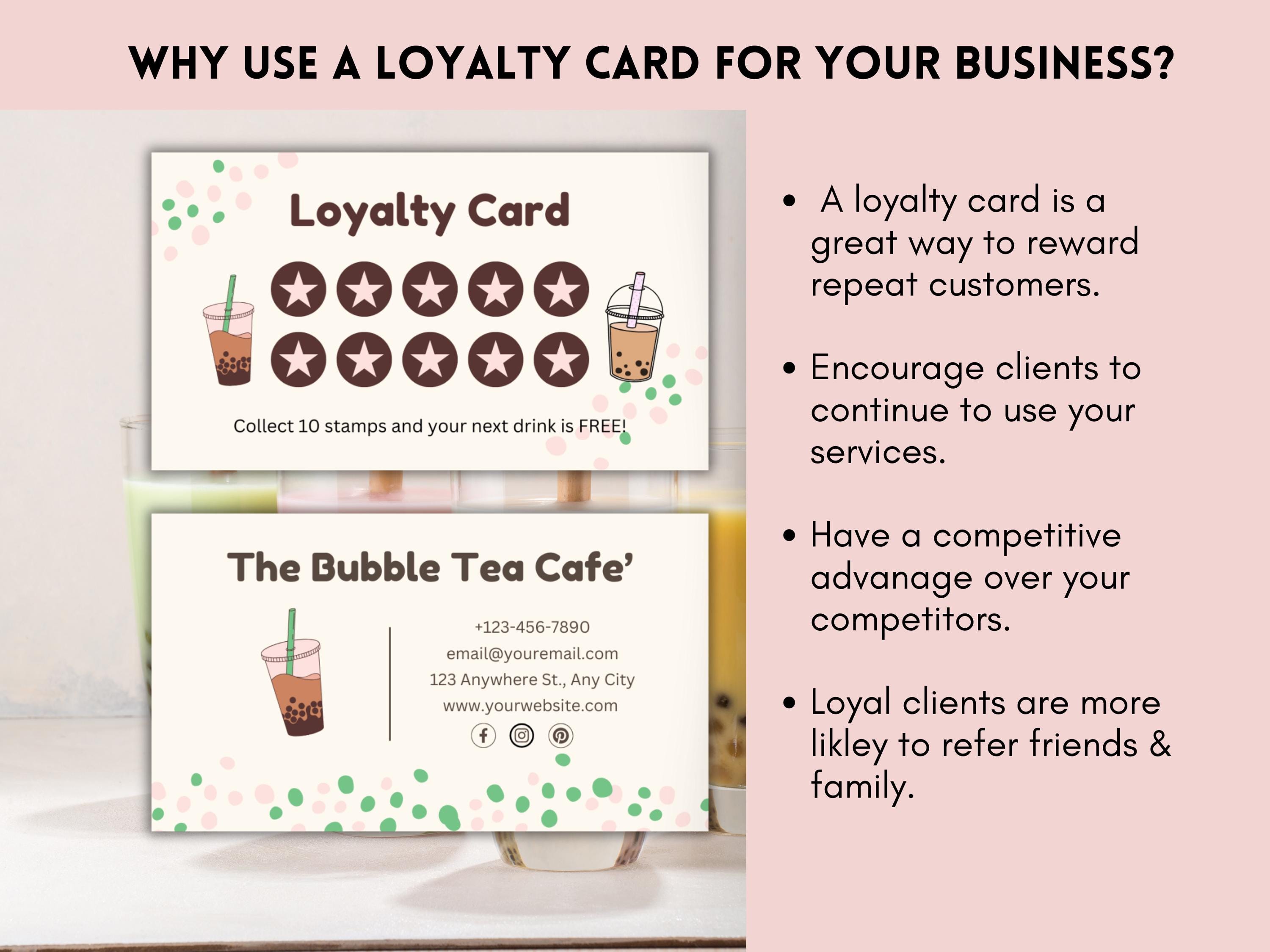 Boba Tea Loyalty Card: Customizable Rewards Template (printable) - Etsy