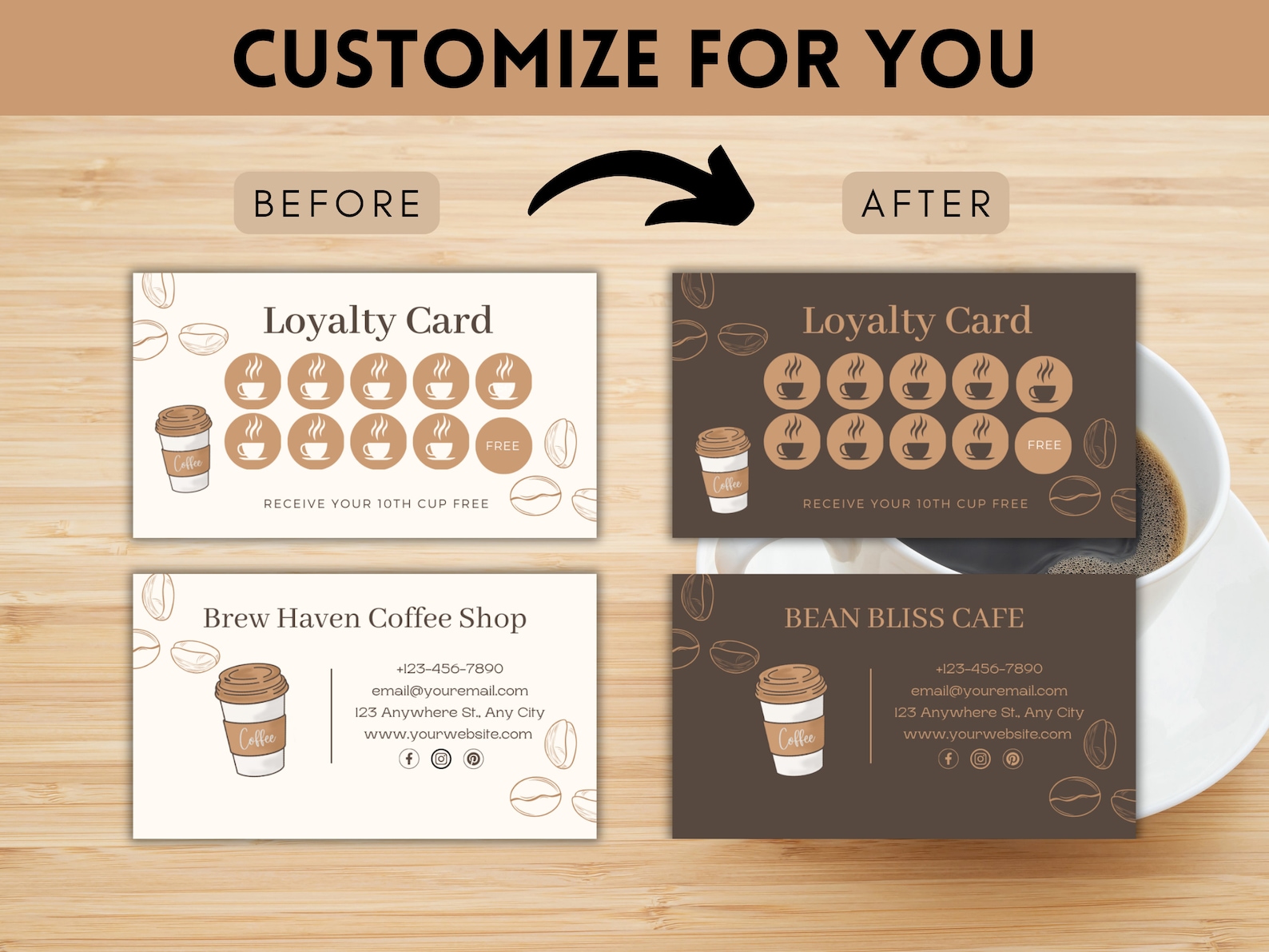 Coffee Shop Loyalty Card Template: Customizable Rewards (canva Editable ...