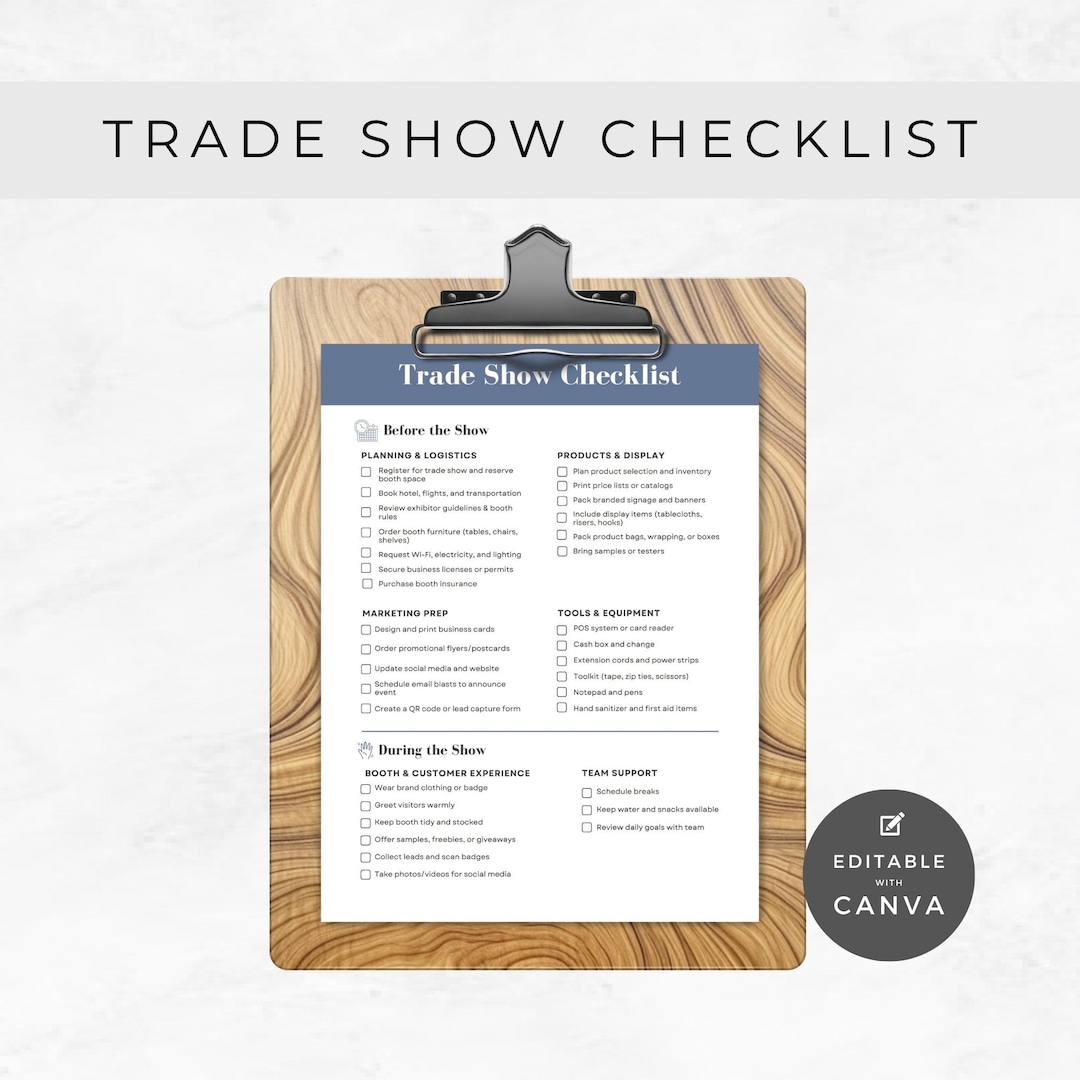 Trade Show Checklist Template: Vendor Event Planner, Sign-up Sheet (PDF ...