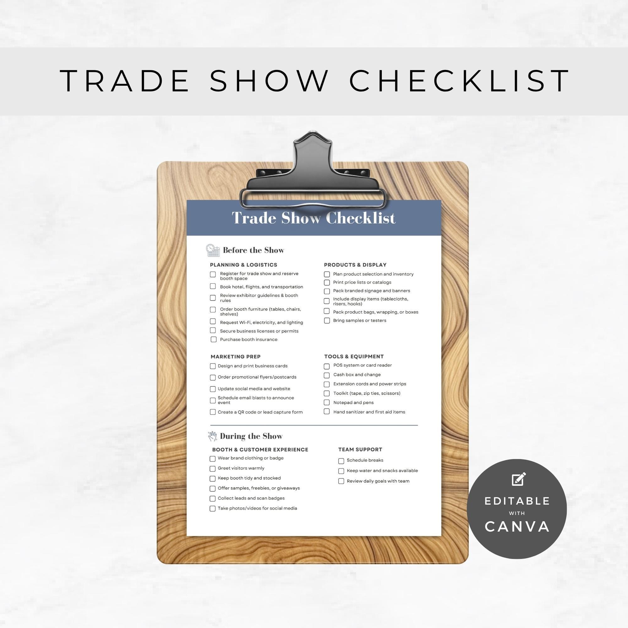 Trade Show Checklist Template: Vendor Event Planner, Sign-up Sheet (PDF ...