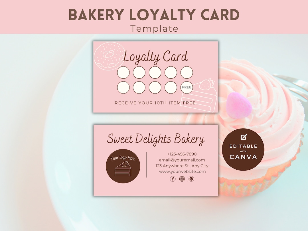 Bakery Loyalty Card Template: Feminine Pink Design (canva Editable) - Etsy
