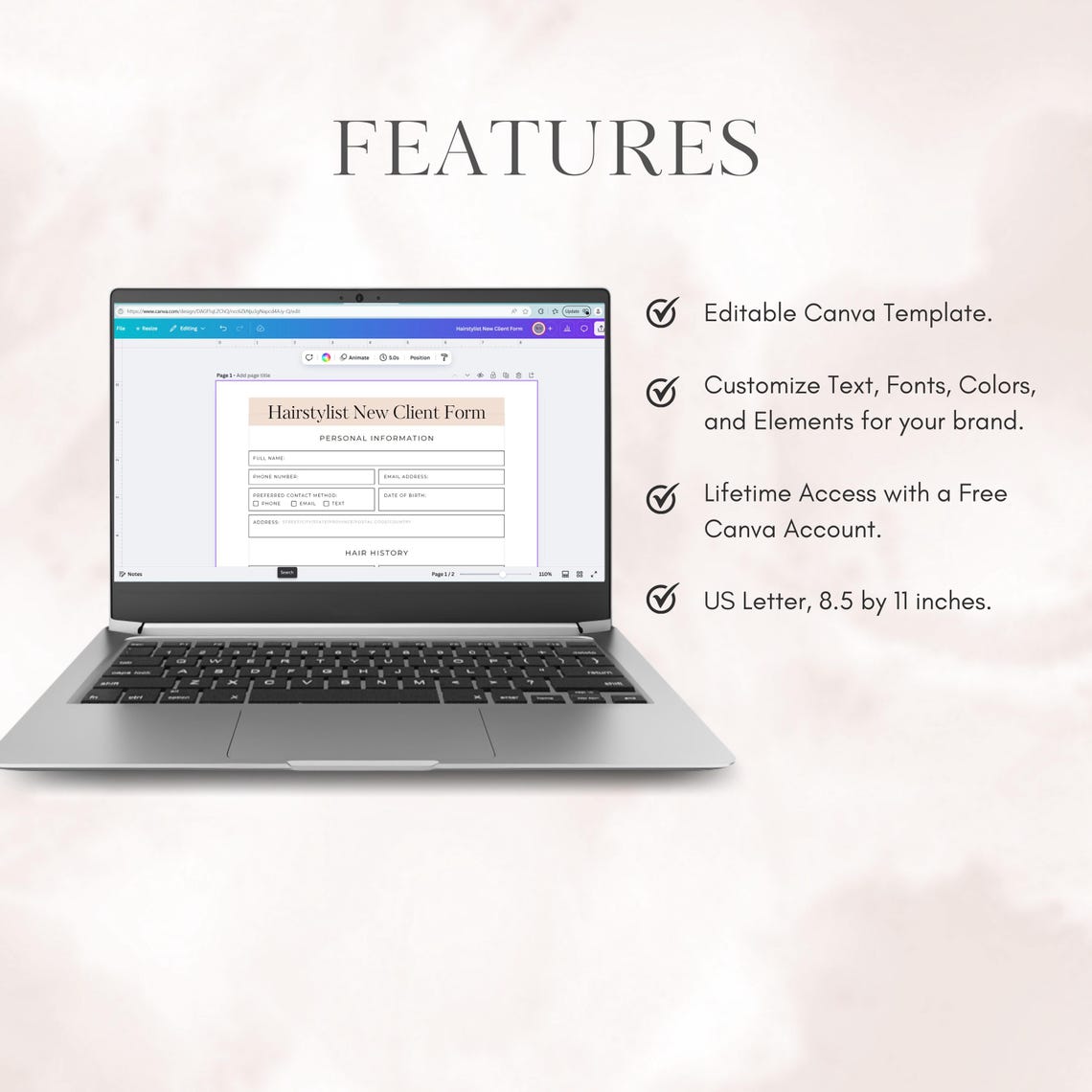 Hairstylist New Client Intake Form: Salon Consultation Sheet (printable ...