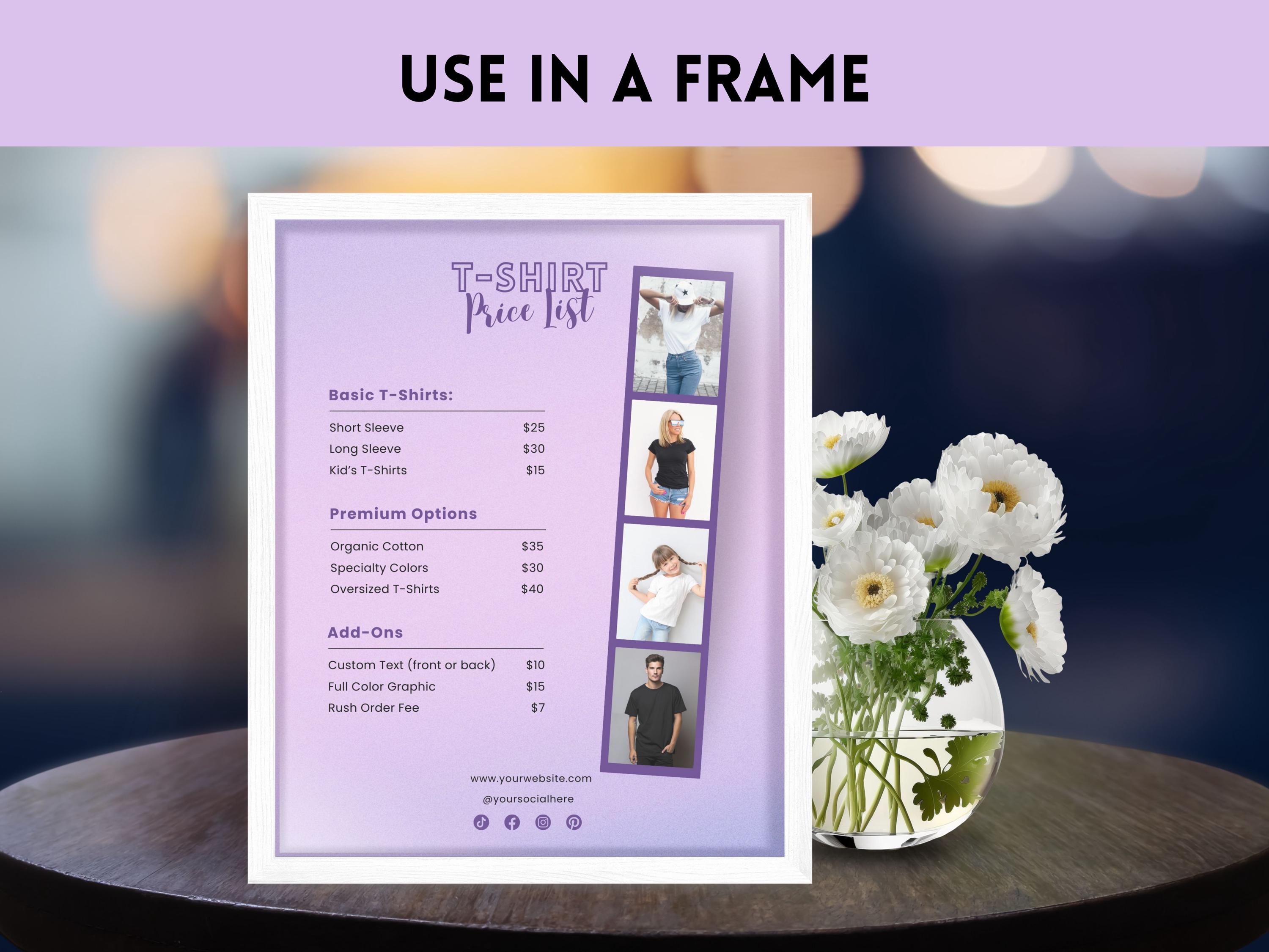 T-shirt Price List Template: Small Business Pricing Guide (canva ...