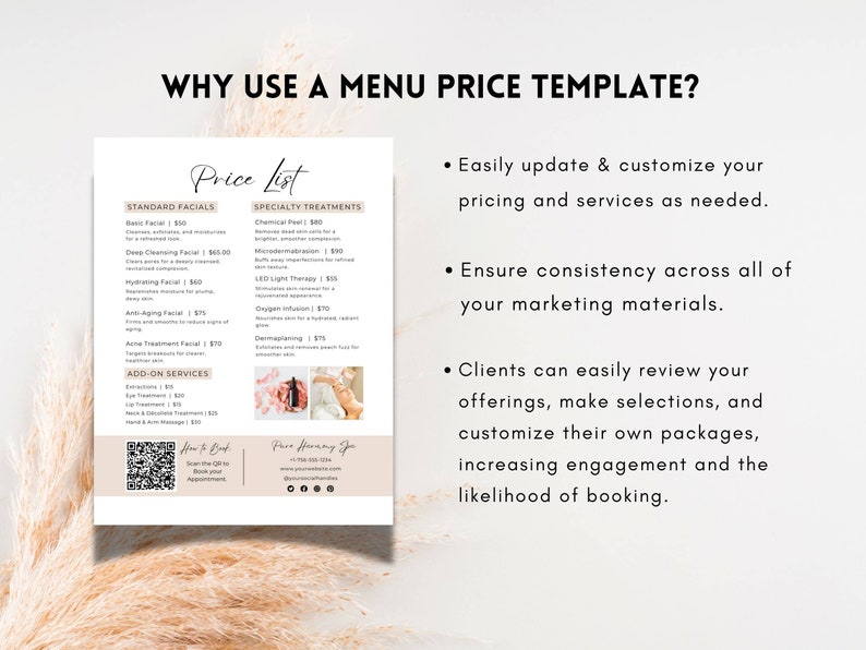 Esthetician Facial Price List Template: Salon Menu (canva) - Etsy