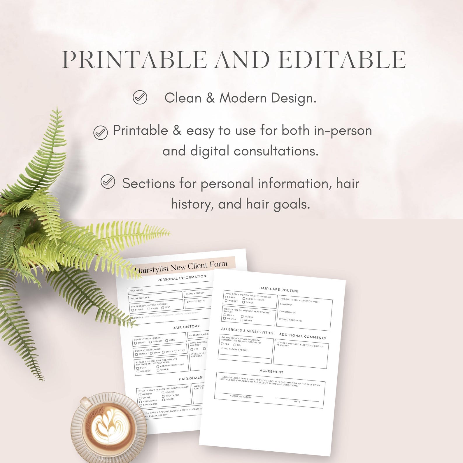 Hairstylist New Client Intake Form: Salon Consultation Sheet (printable ...