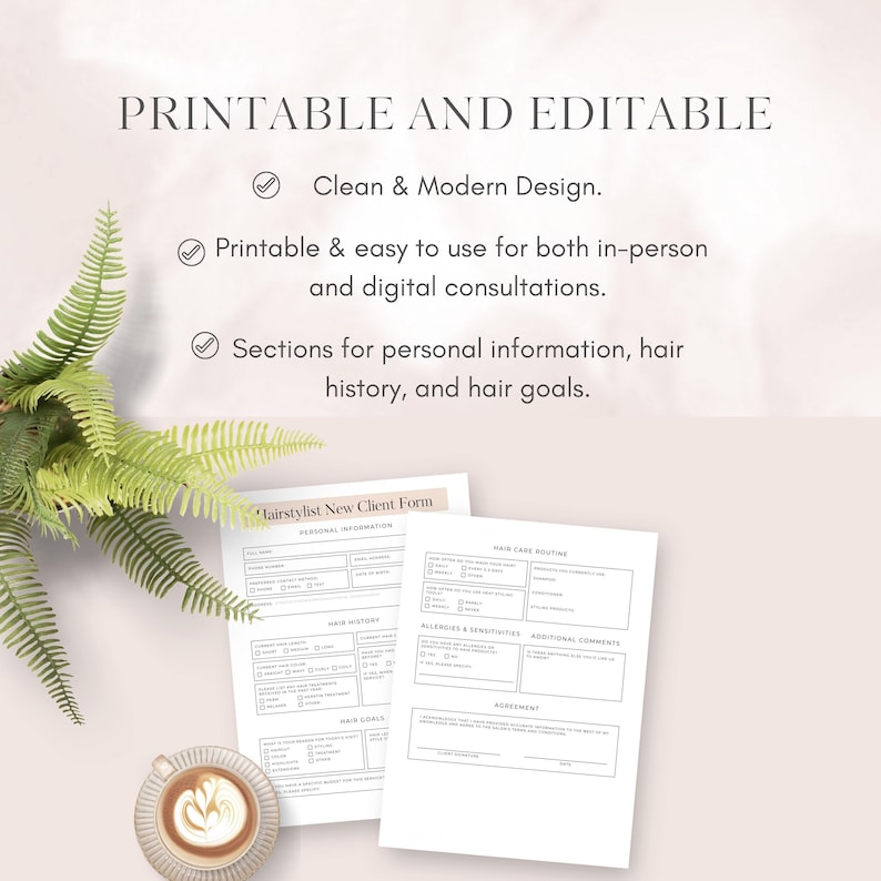 Hairstylist New Client Intake Form: Salon Consultation Sheet (printable ...