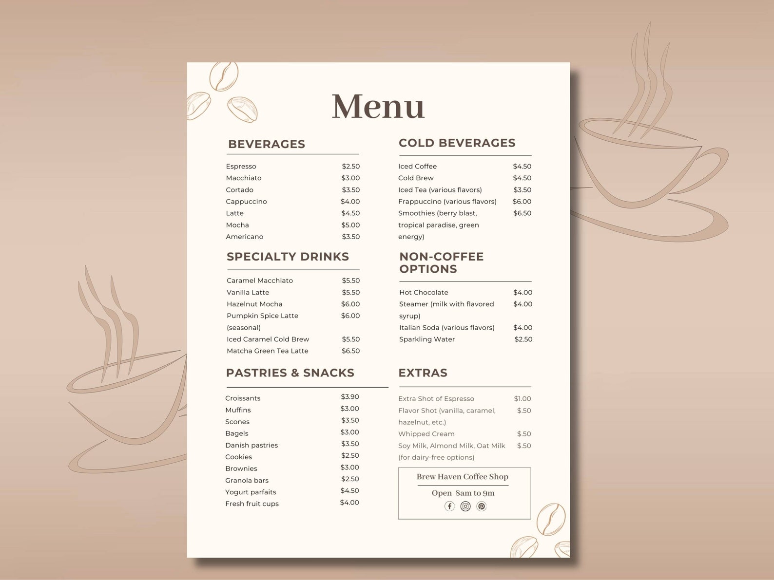 Coffee Shop Menu Template: Editable Cafe Price List (canva) - Etsy