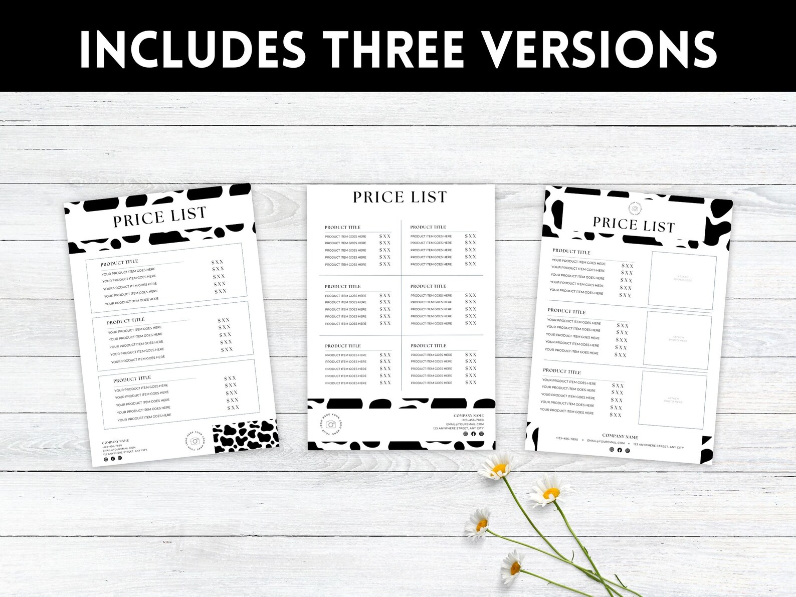 Price List Template, Cow Print, Price List, Editable Price Sheet ...