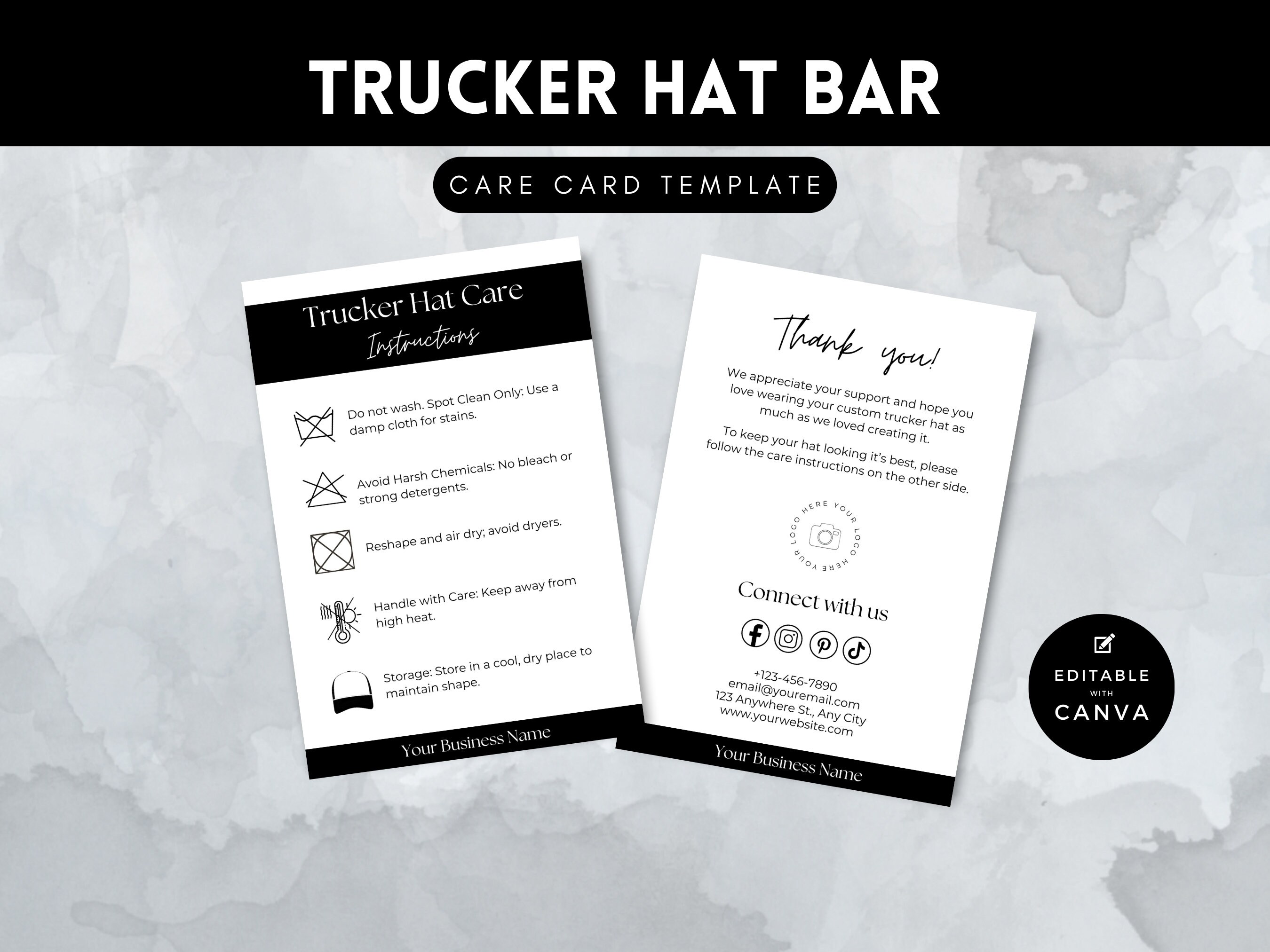 Trucker Hat Bar Care Card Template: Western Boutique (canva Editable ...
